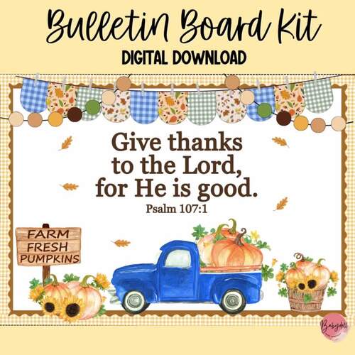 Christian Fall Bulletin Board Kit | Pumpkin Truck Bible Verse Decor