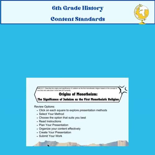 HSS 6.3.1: Origins of Judaism PBL Choice Board by Ms Koven with Class