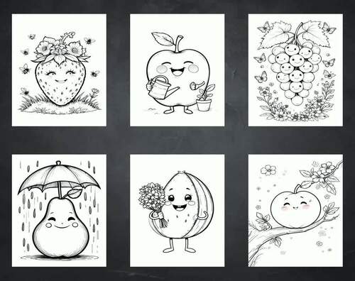 Cute Fruits in Spring Season Coloring Book - Sweet & Whimsical Fun for ...