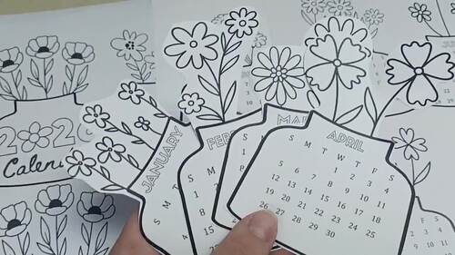 Coloring Mini Desk Calendar 2026 PRINTABLE 12 Month Flowers Kids Summer ...