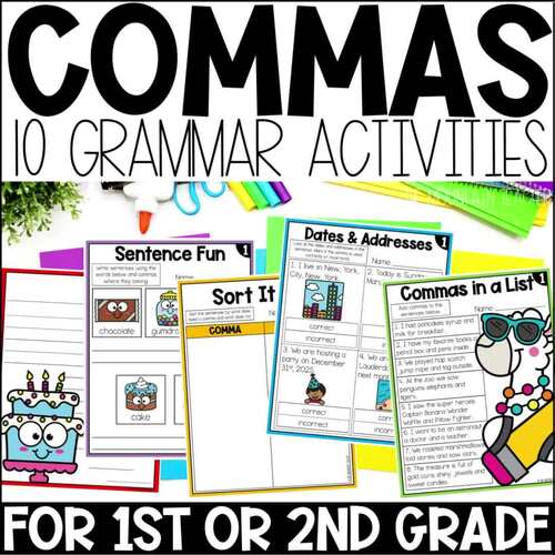 Comma Practice Activities, Grammar Worksheets and Comma Rules Anchor Charts