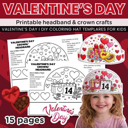 Valentine’s Day Headband & Crown Craft Templates, DIY Coloring Hats for ...