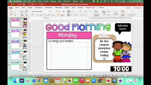 Editable Morning Message PowerPoint Slides (with Timers): Monday-Friday