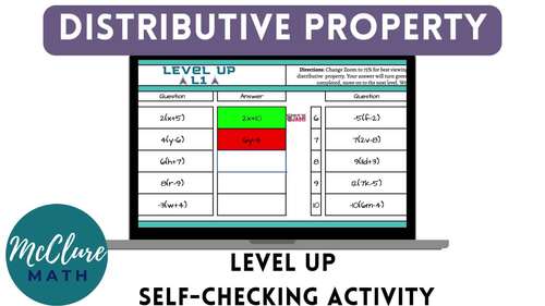 Distributive Property Level Up Digital Activity - 6 Differentiated levels