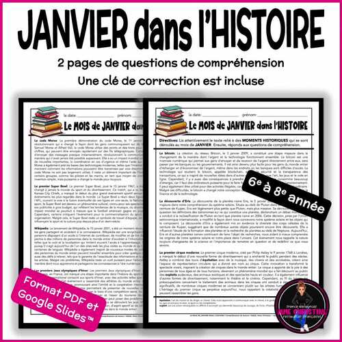 COMPRÉHENSION de LECTURE - JANVIER dans l'HISTOIRE - French Reading Comp
