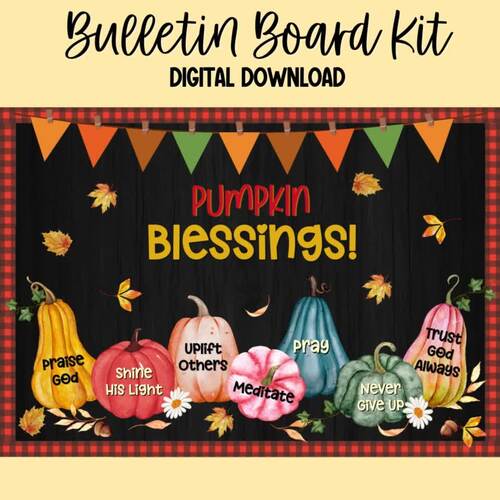 Christian Fall Bulletin Board Kit | Pumpkin Blessings Classroom Door Decor