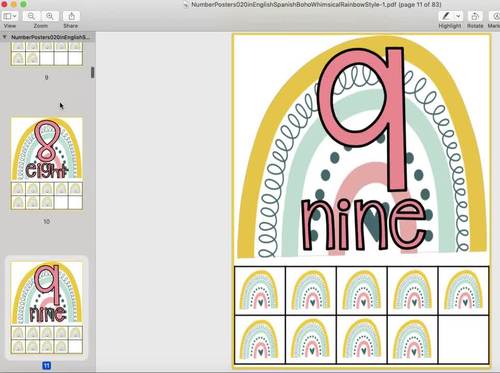 Number Posters 0-20 in English & Spanish | Boho, Whimsical Rainbow Style