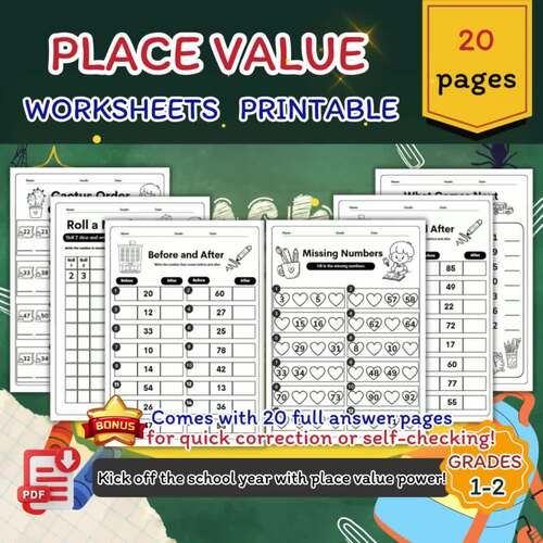 Back to School Place Value Worksheets for 1st & 2nd Grade No prep Tens ...