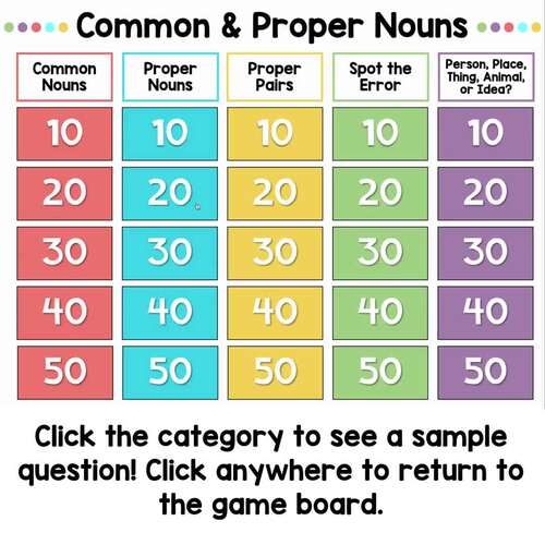 Common Noun and Proper Noun Jeopardy Game- 2nd 3rd Grade Review Quiz ...
