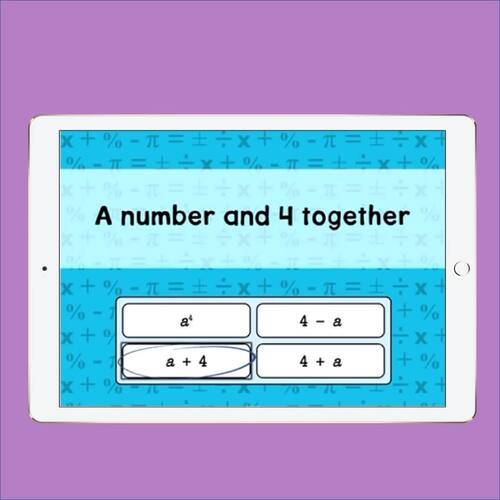 Translate Algebraic Expressions Boom Cards | Middle School Math | TPT