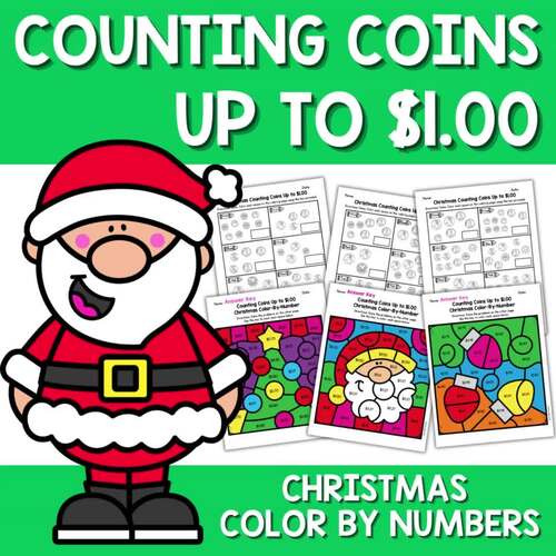 Christmas Counting Coins Money up to $1 Color By Number Fun Worksheets ...