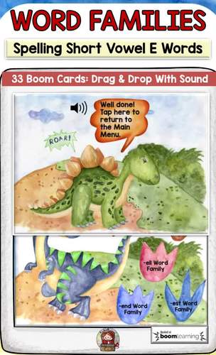 SHORT VOWEL E WORD FAMILY WORDS SPELLING: BOOM DIGITAL CARDS DISTANCE ...