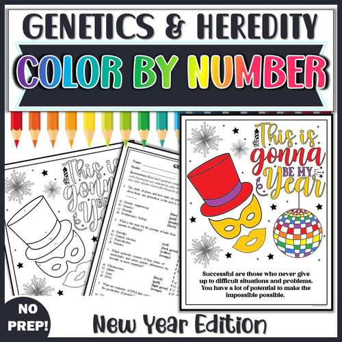 Genetics & Heredity New Year's Color by Number | Science Biology Review ...