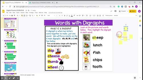 Digital Gobs of PHONICS DIGRAPHS Distance Learning Google Classroom