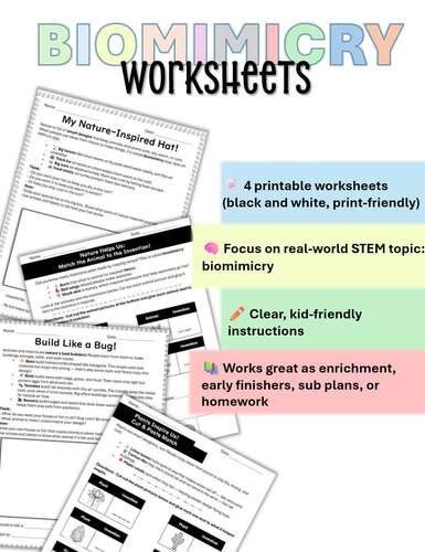 Biomimicry Cut, Paste & Draw! | STEM + Science Worksheets for 1st Grade