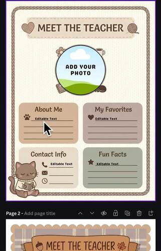 Cozy Cat Meet the Teacher Template - Editable Canva Back to School 6 ...