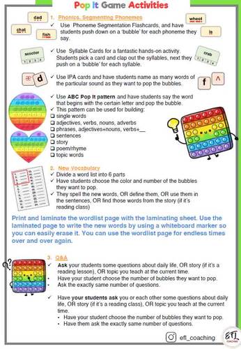 Grammar - 12 Tenses - Pop It Fidget! Awesome Printable Worksheets by ...
