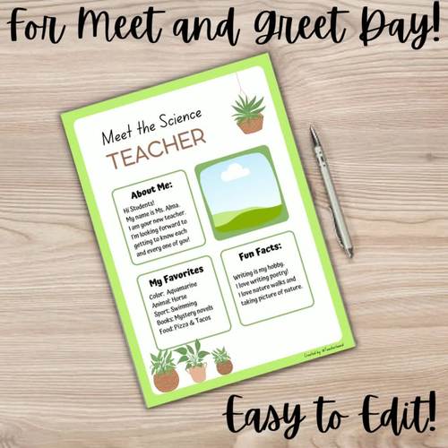Back to School Meet the Science Teacher Newsletter Template EDITABLE