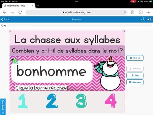 Chasse aux syllabes HIVER cartes à tâche (French Winter Boom Cards)