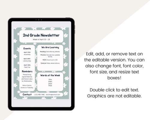 Floral Classroom Newsletter Template, Spring Back to School Newsletter