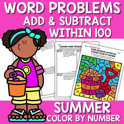 Addition & Subtraction Word Problems within 100 | Summer Worksheets 2nd ...