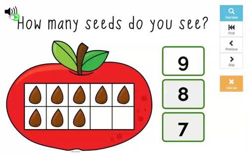 Apple Seed Ten Frame Subitizing BOOM Card Math Digital Task Cards