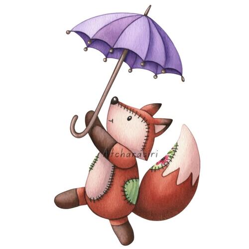 Watercolor Cute Animals with Umbrellas Clipart Set by Atcharasiri ...