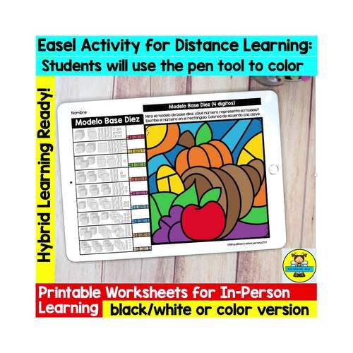 Spanish Thanksgiving Place Value Math Color by Number Print and Digital