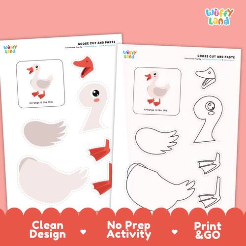Goose Craft Cut and Paste & Coloring Pages | Farm Bird Pond Animal Activity