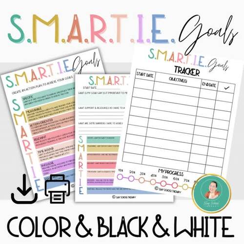 SMARTIE Goals Worksheet, Tracker, and Psychoeducation Worksheets