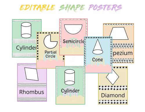Pastel Rainbow Shape Posters, Editable Shape Posters, Classroom Decor
