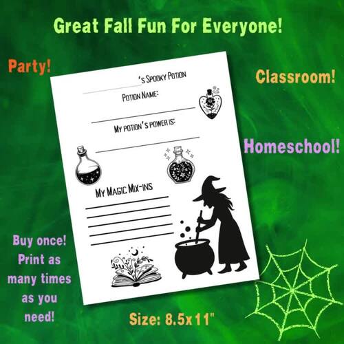 Potion Writing Worksheet for Halloween Classroom Activity Fall Teacher ...