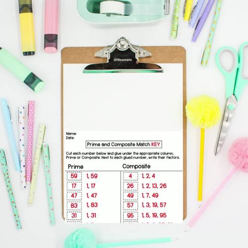 Prime and Composite Matching Cut and Glue Activity 5th Grade by Mint ...