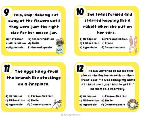 Easter Figurative Language Task Cards for 3rd, 4th, and 5th Grade