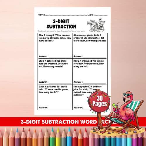 3 Digit Subtraction with & without Regrouping Word Problems | Summer ...
