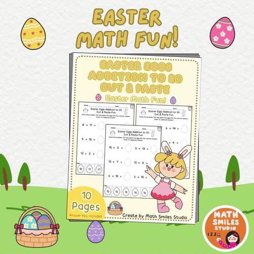 Easter Addition to 20 Cut & Paste Worksheets | Math Craft Activity for ...