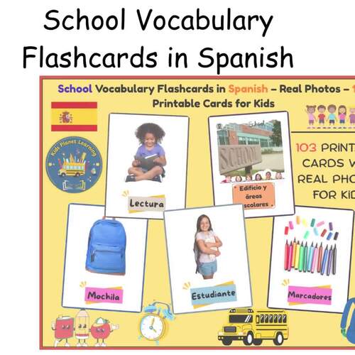 School Vocabulary Flashcards in Spanish – Real Photos– 103 Printable ...
