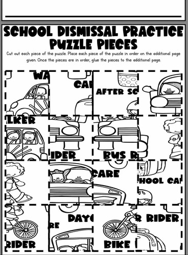 Dismissal Activity Puzzle After School Transportation Puzzle Activity