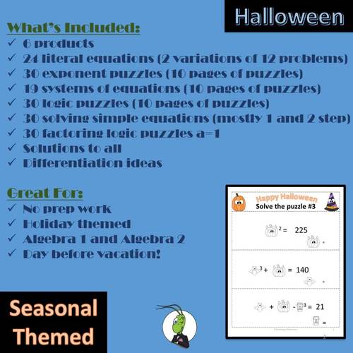 Halloween Logic Puzzles | Algebra | Integers | Logic | Exponents ...