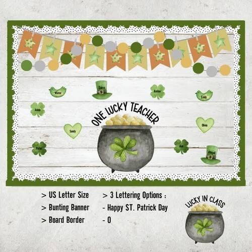 St.Patricks Day Bulletin Board, ONE LUCKY TEACHER Classroom Decoration Door