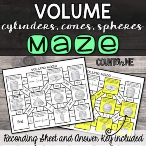 No Prep Volume - Cylinders, Cones, and Spheres - Review Maze | TPT
