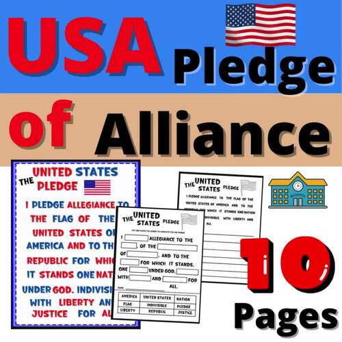 Pledge of Allegiance United States Poster Cut Paste Writing Activity ...