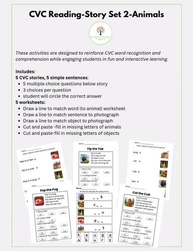 CVC Reading Stories & Answering Questions Worksheet Set 2-Animals-ABLLS ...