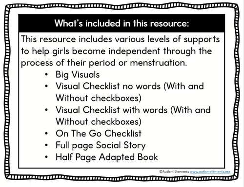 Period or Menstruation Visual Supports BUNDLE- Autism- Self Care- Hygiene