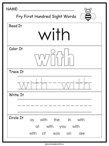 Sight Words Practice, Fry First 100 Worksheets, High Frequency Words, T-193