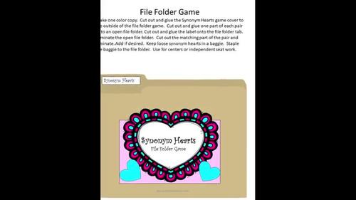 Valentine's Day Synonym Hearts File Folder Game by Special Education Depot
