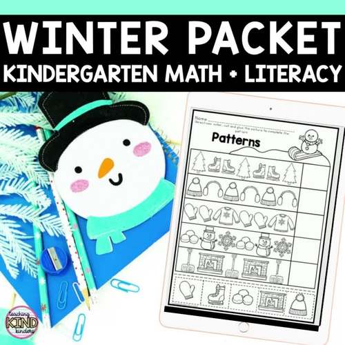 Winter Kindergarten Math + ELA Worksheet Packets | Homework | Morning Work