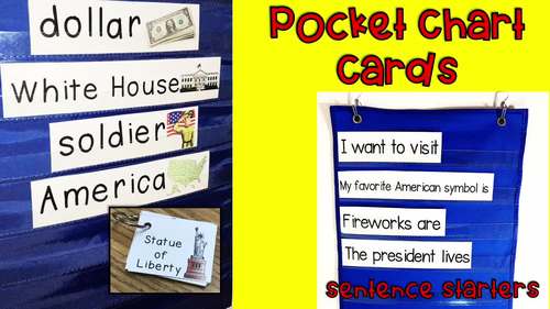 American Symbols Vocabulary Words and Picture Cards for Writing Center ESL