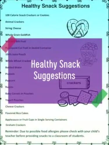 Nutrition Healthy Snack Suggestions Handout, Parent Letter, and Sign-Up ...