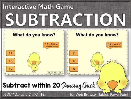 Subtraction within 20 Interactive Math Game {Dancing Chick} | TPT